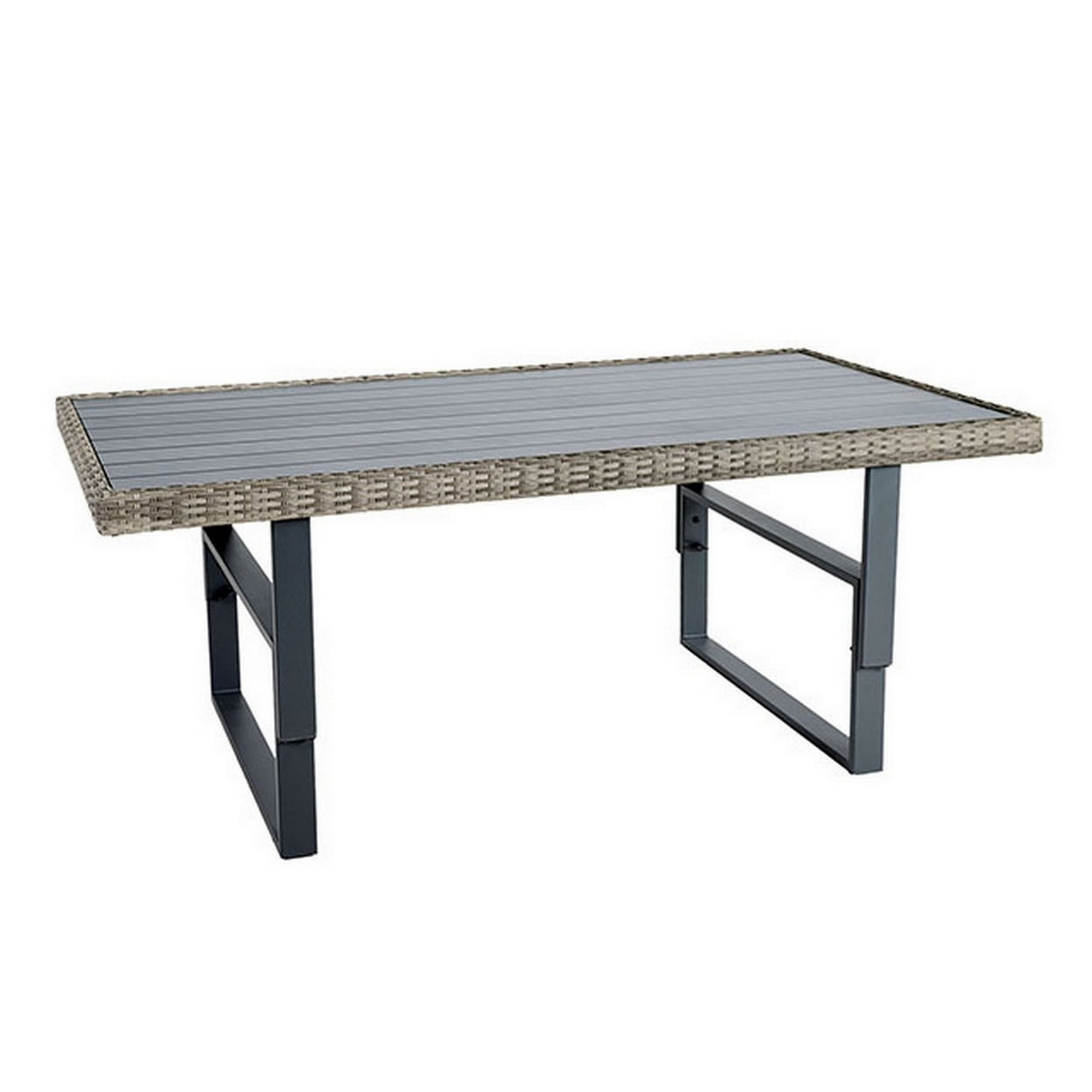 Foca 63 Inch Outdoor Rectangular Dining Table Adjustable Height Wicker ...
