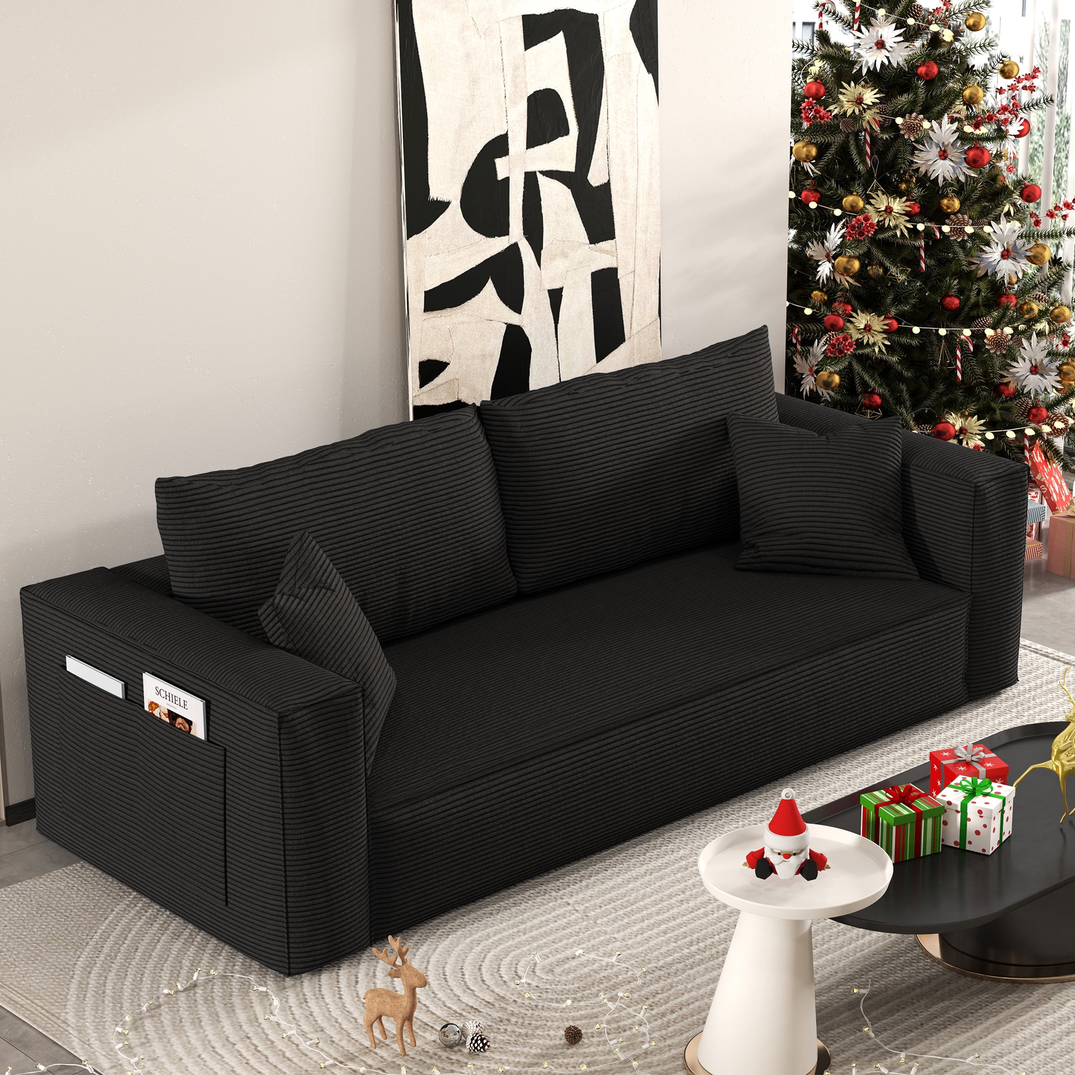 FocalSweet 89" Corduroy Sofa for Living Room, 3 Seater Deep Seat Couch ...
