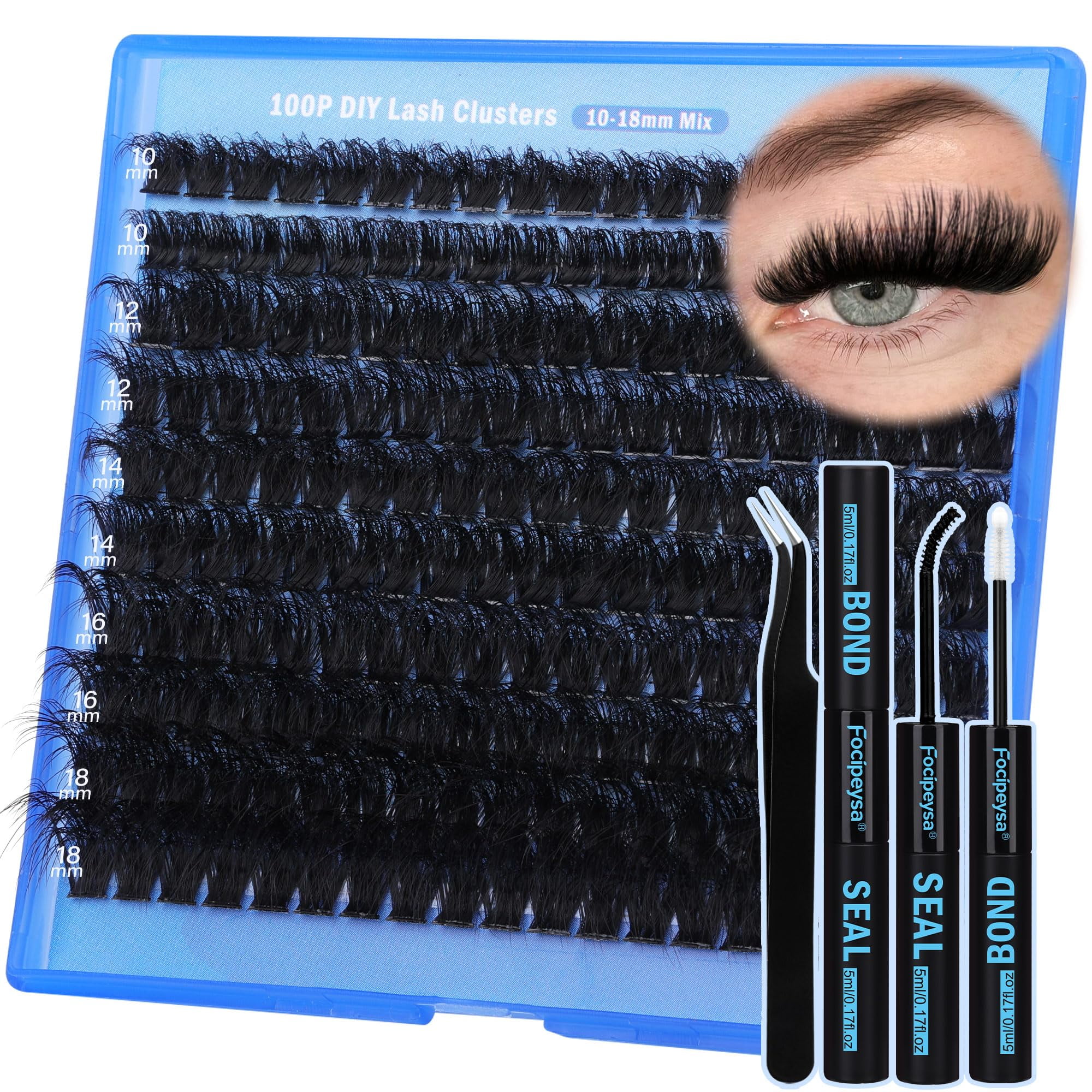 Focipeysa Thick Lash Extension SSF20 Kit Full Lash Clusters 100P ...