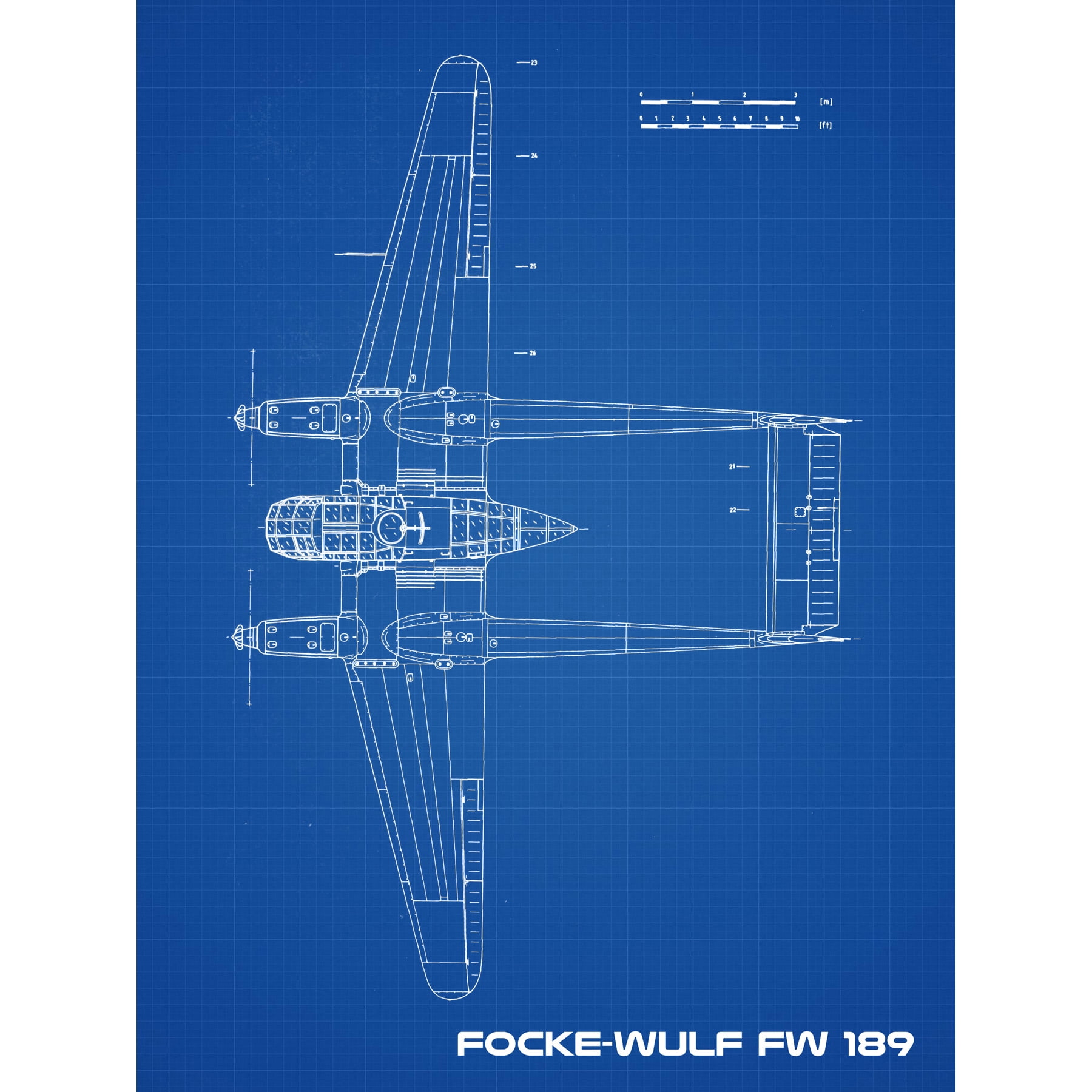 Focke-Wulf FW 189 German Plane Blueprint Plan Extra Large XL Wall Art ...