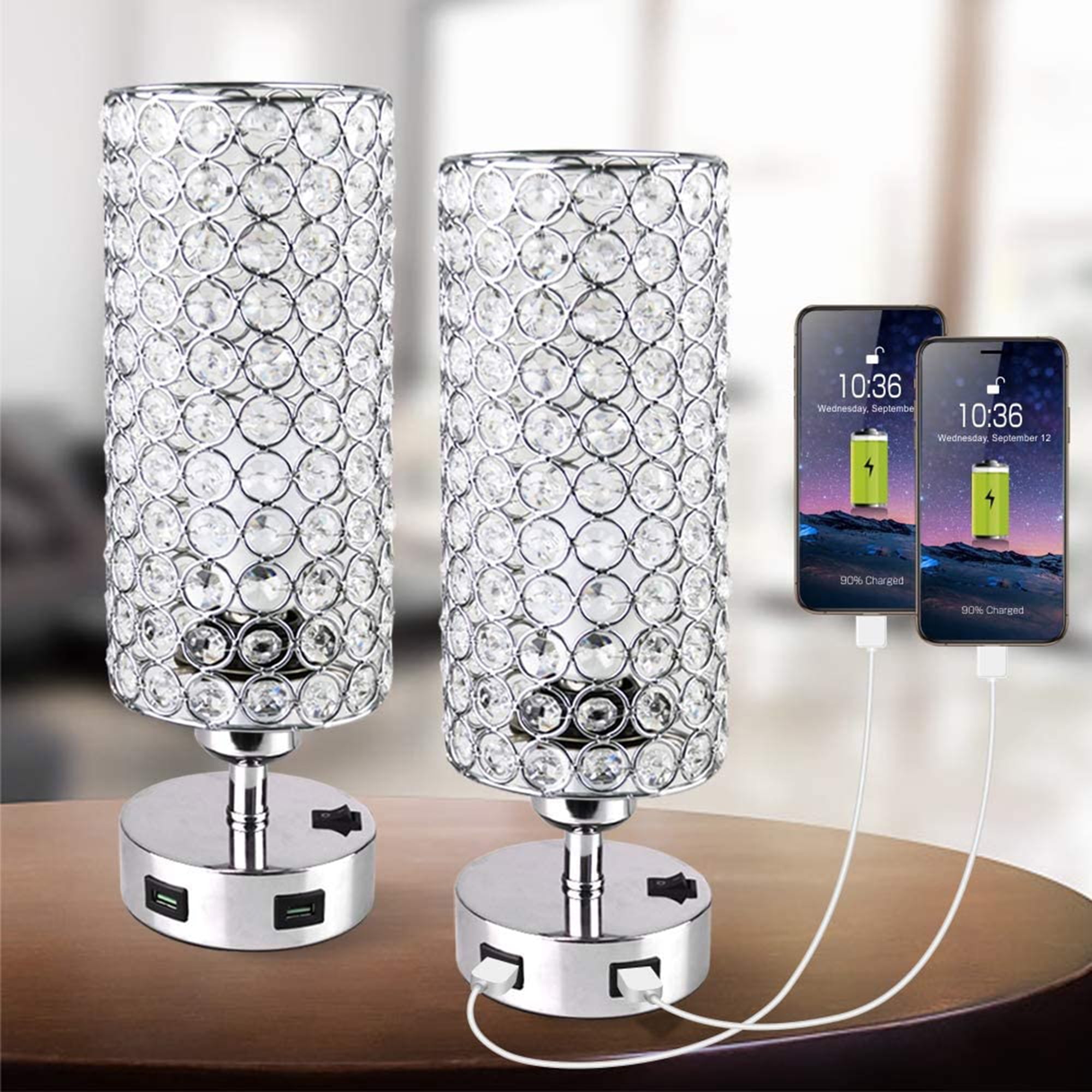 Focondot USB Crystal Table Lamp with Press Switch Dual USB Charging ...