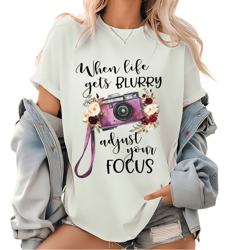 Focus Adjustment Graphic Tee - Vintage Camera Design with Motivational ...