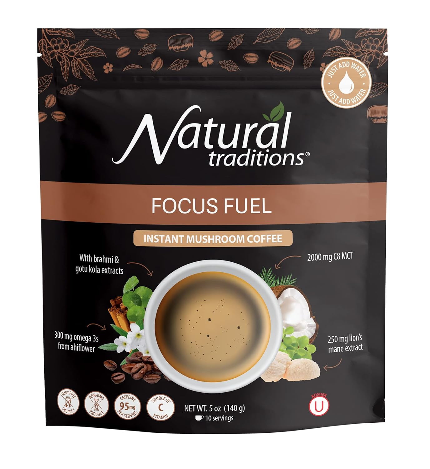 Focus Fuel Mushroom Coffee - s Mane Coffee Blend with Adaptogens, C8 MCT Plant Based 3 ...