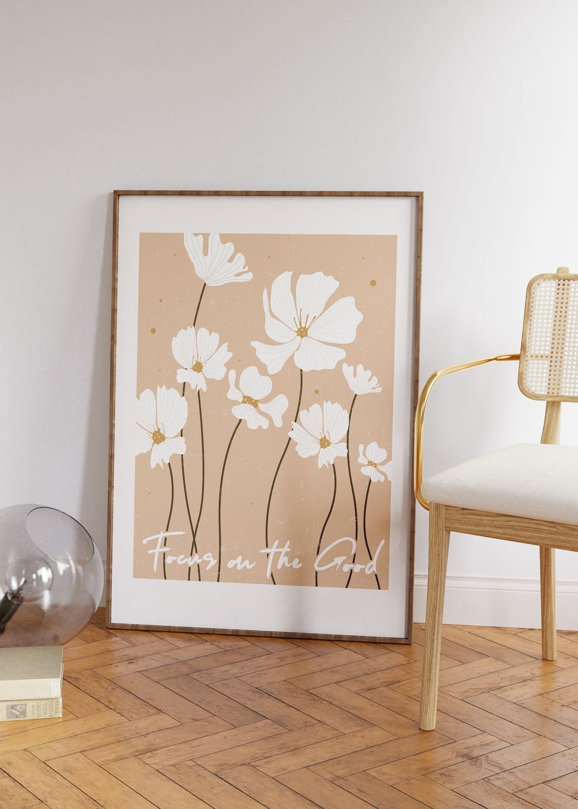 Focus On The Good, Beige Floral Posters, Positive Quote Poster, Mindful ...
