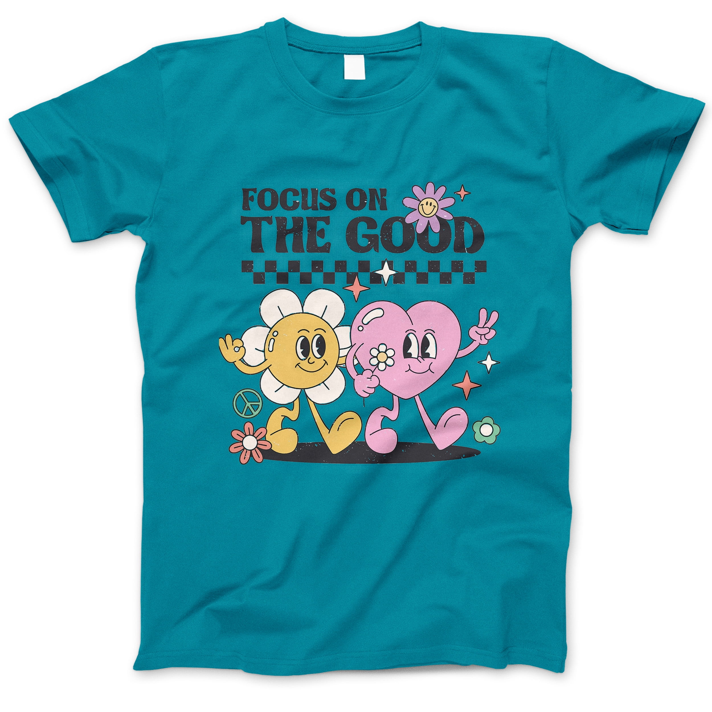 Focus On The Good T-Shirt – Positive Vibes Cartoon Flower & Heart ...