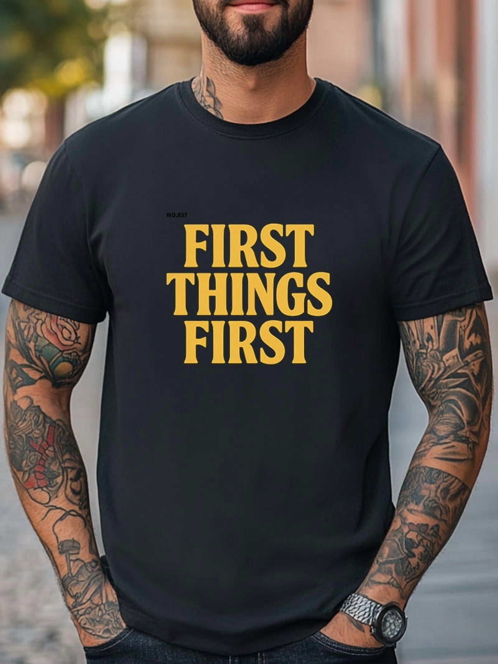 Focus & Hustle Motivational T-Shirt 'First Things First' Minimalist ...