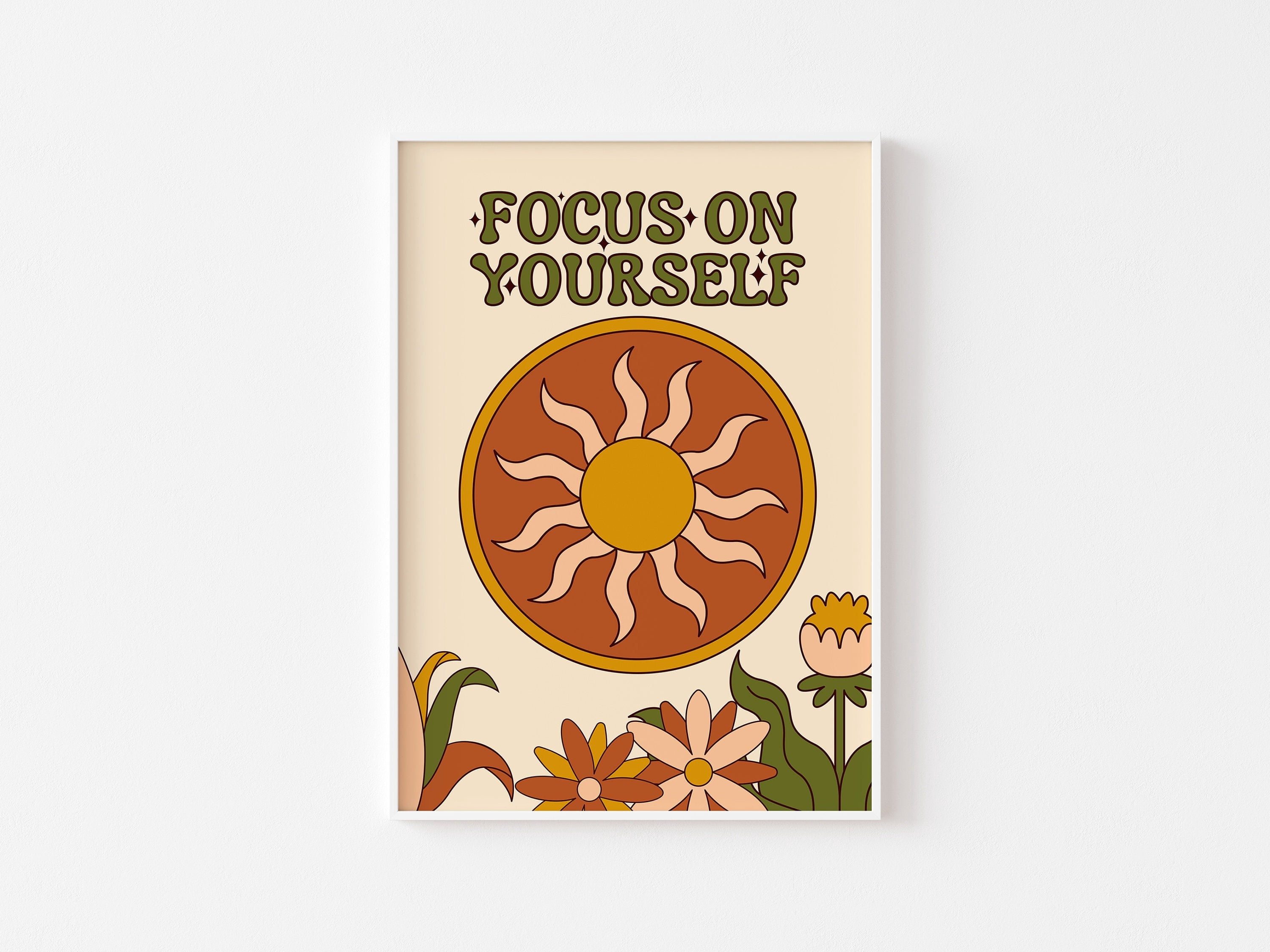 Focus OnYourself Retro Print - 60s 70s Sunshine Poster, Retro Floral ...