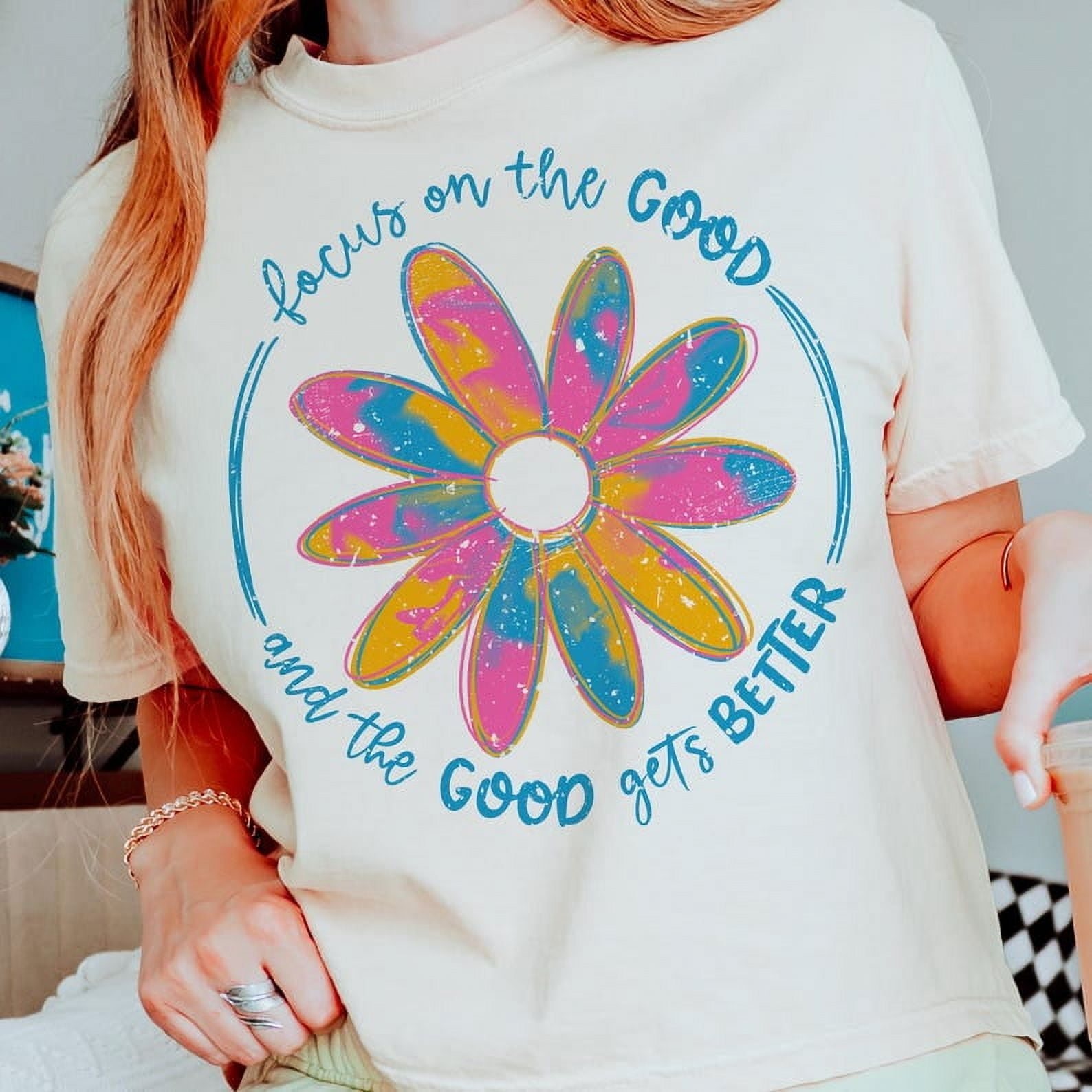 "Focus on the Good" Tie Dye Flower - Boho Affirmation - Boho Floral ...