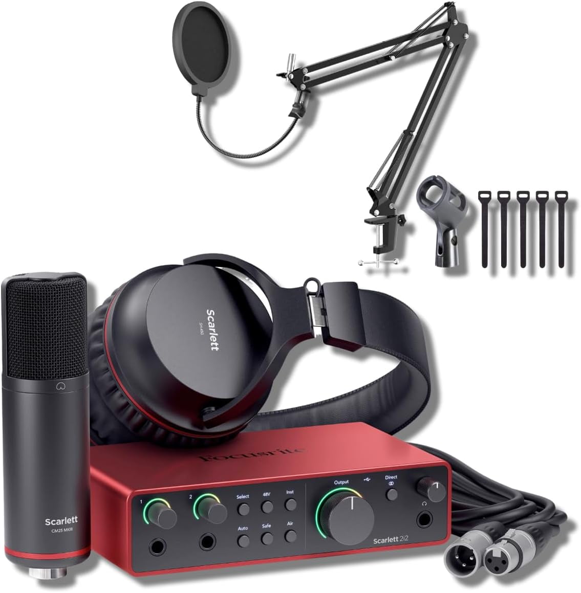 Focusrite Scarlett 2i2 Studio 4th Gen USB Audio Interface Boom Arm Mic ...