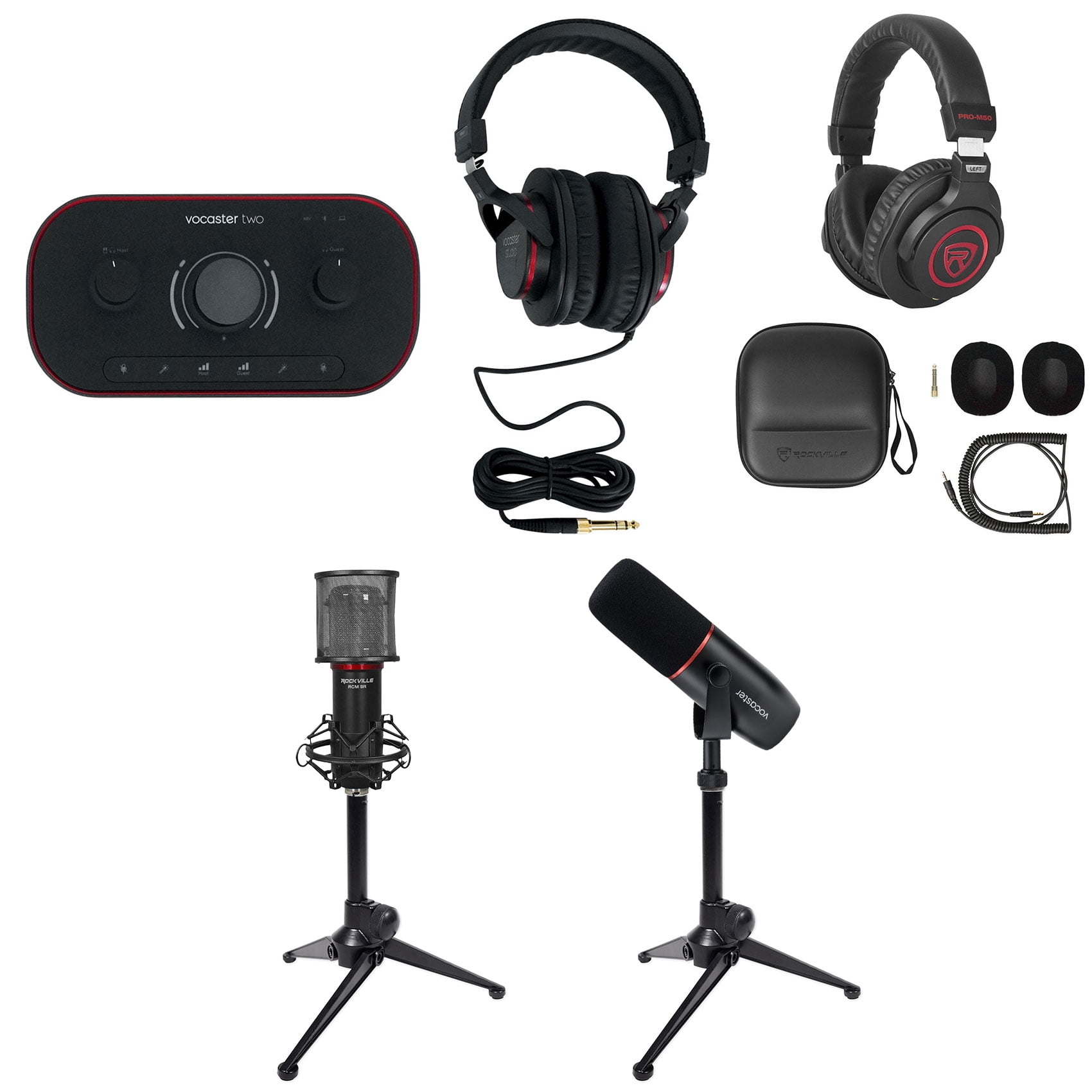 Focusrite Vocaster Two Studio USB-C Podcasting Interface+Mics+Stands ...