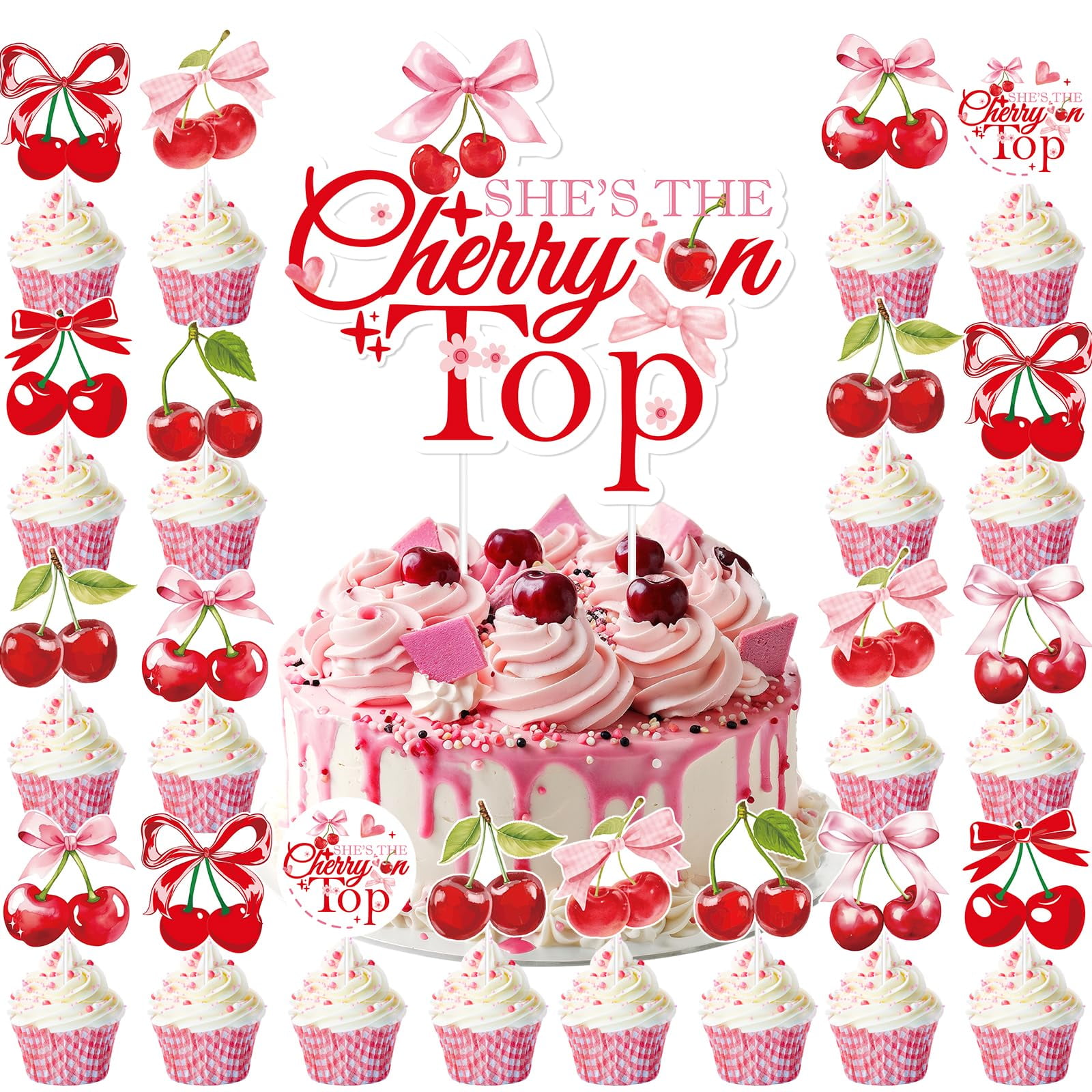 FodeMoraka Cherry Baby Shower Decorations - COC125 Pcs Pink and Red ...
