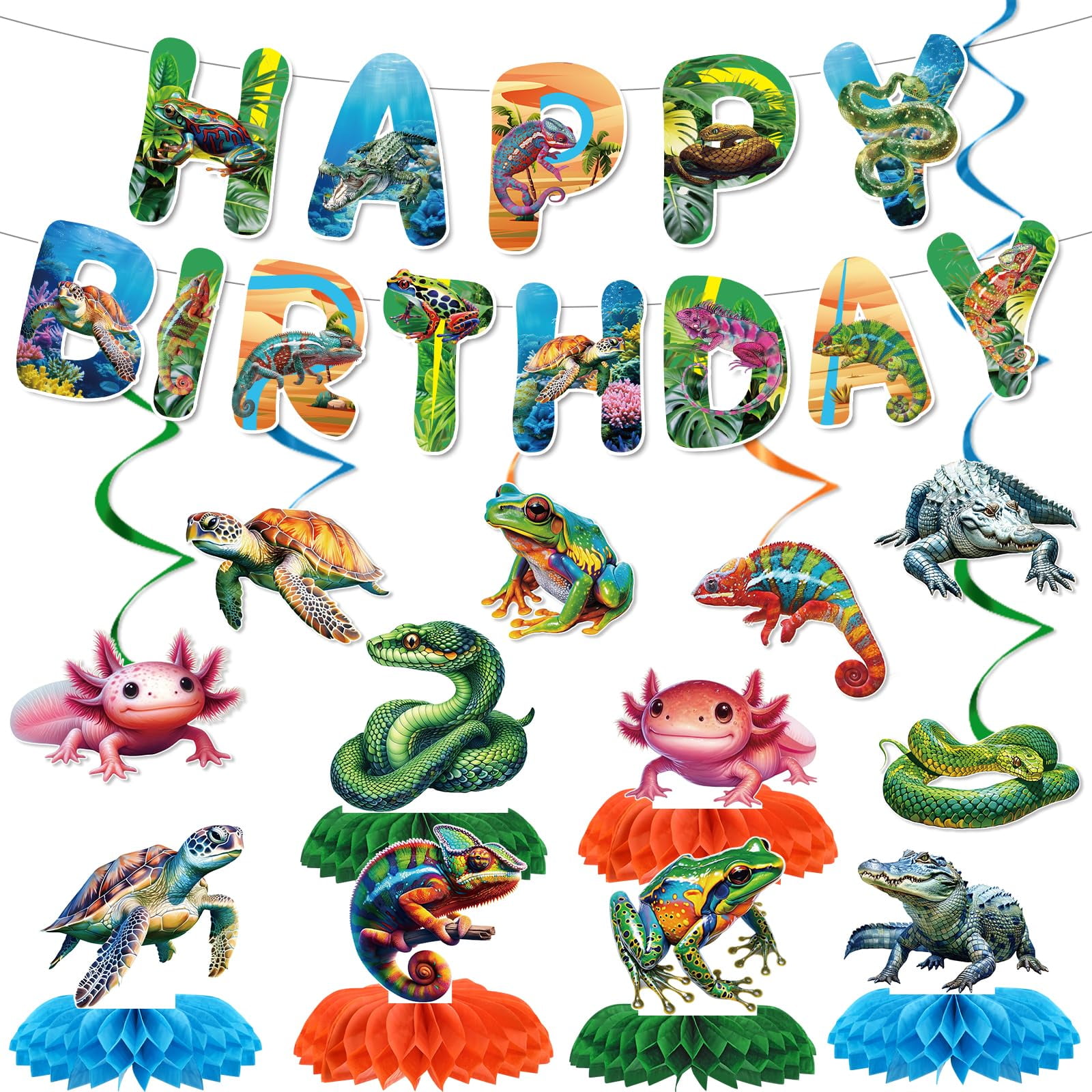FodeMoraka Reptile HappyEGSC Birthday Decorations - 14 Pcs Banner ...