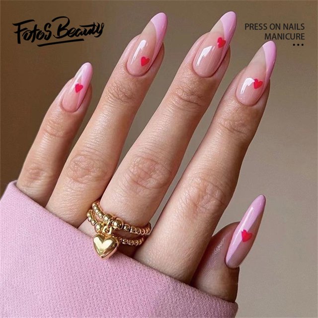 Fofosbeauty 24 pcs Almond Fake Nails, Medium Press on French Tip Nails ...