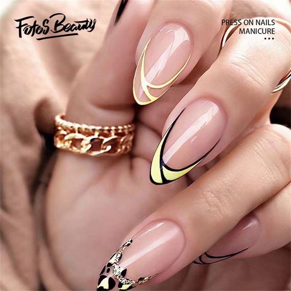 Fofosbeauty 24 pcs Almond Fake Nails Tips, Medium Press on French Nails ...