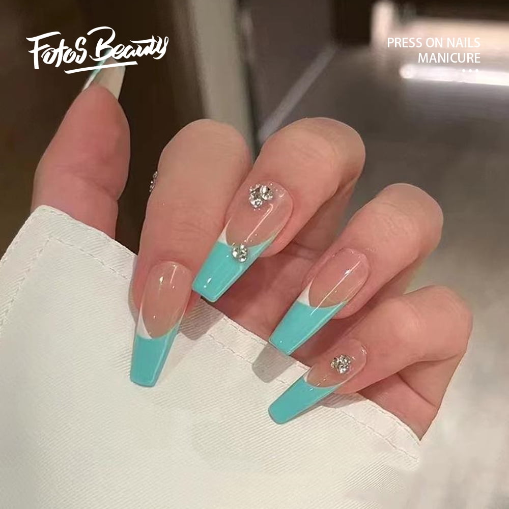 Fofosbeauty 24 pcs Long False Nails, Press-on Nails Designs 2022, Mint ...