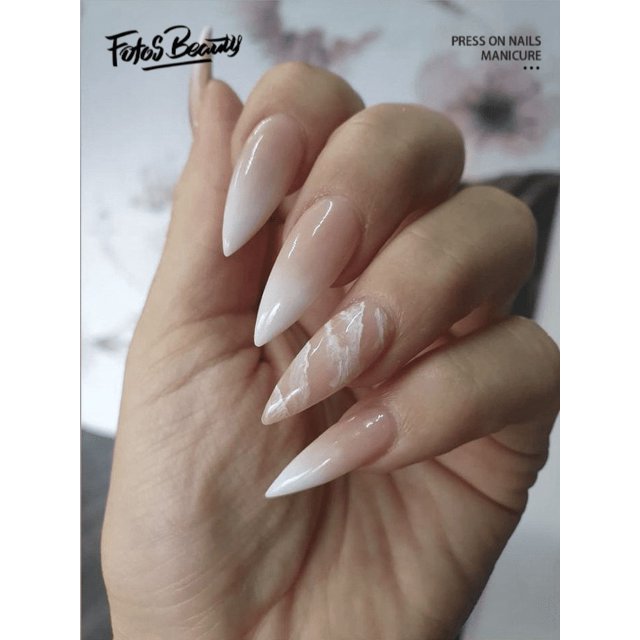 Fofosbeauty 24 pcs Press-on Acrylic False Nails, Nails Tips Designs 2023,Stiletto Marbing ...