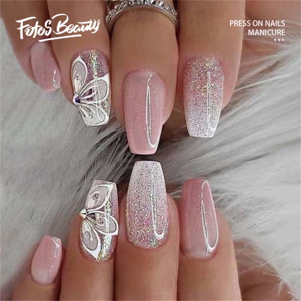 Fofosbeauty 24 pcs Short Coffin False Nails, Press-on, Afternoon Tea ...