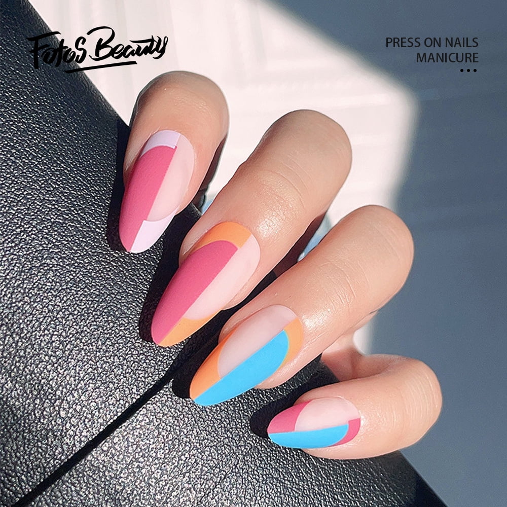 Fofosbeauty 24PCS Almond Fake Nails Press on False Nails for Girls ...