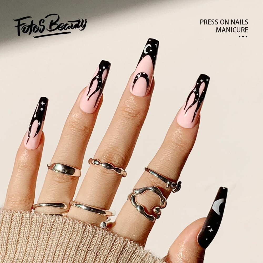 Fofosbeauty 24pcs Coffin press-on Nails for Girls Womens, Coffin Black ...