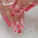 Fofosbeauty 24pcs Long Coffin Fake Press-on Nails for Girls Women,Flame ...