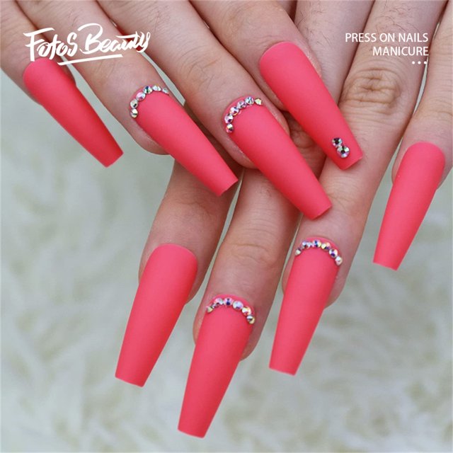 Fofosbeauty 24pcs Press on False Nail Tips Extra Long Coffin Manicure ...