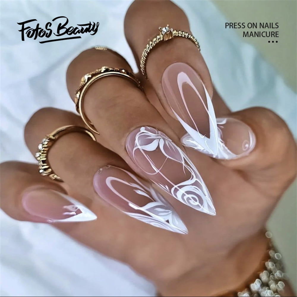 Fofosbeauty 24pcs Press on False Nails,Almond Fake Acrylic Nails ...