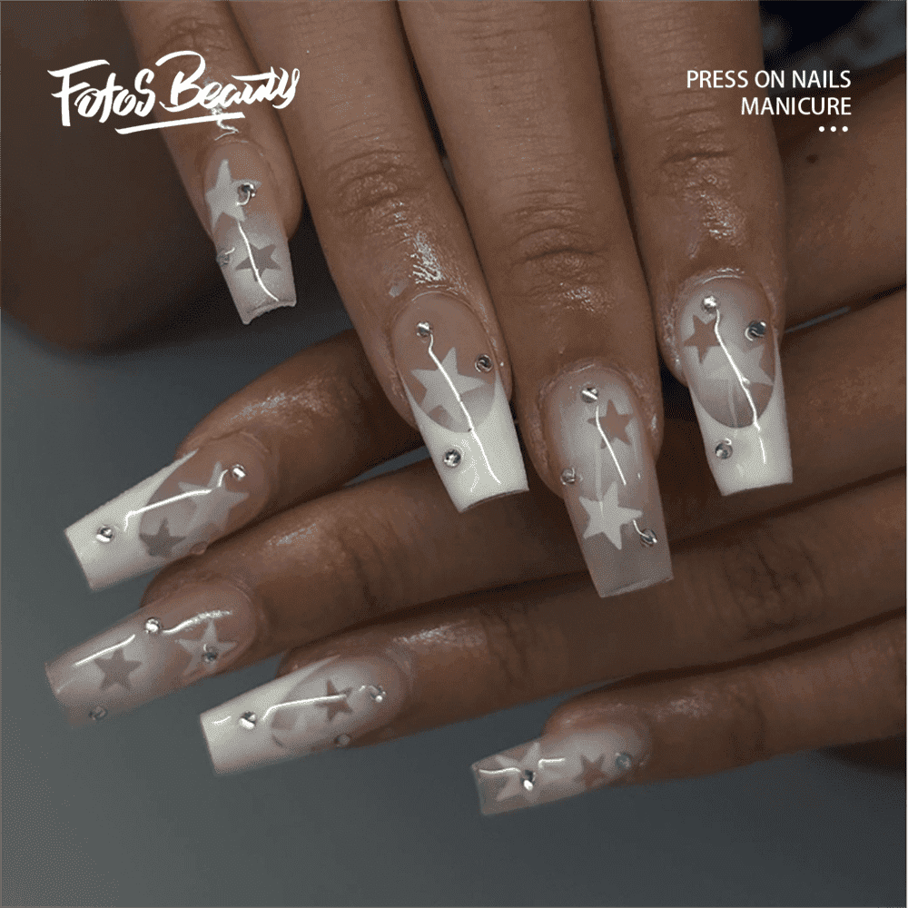 Fofosbeauty 24pcs Press on Nails, Coffin Acrylic Nails, Pentagram ...