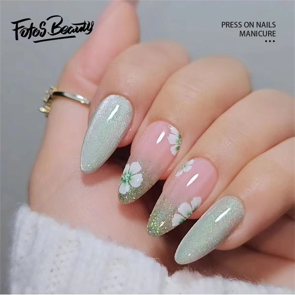 Fofosbeauty 24pcs Press on False Nails, Medium Almond Fake Acrylic ...