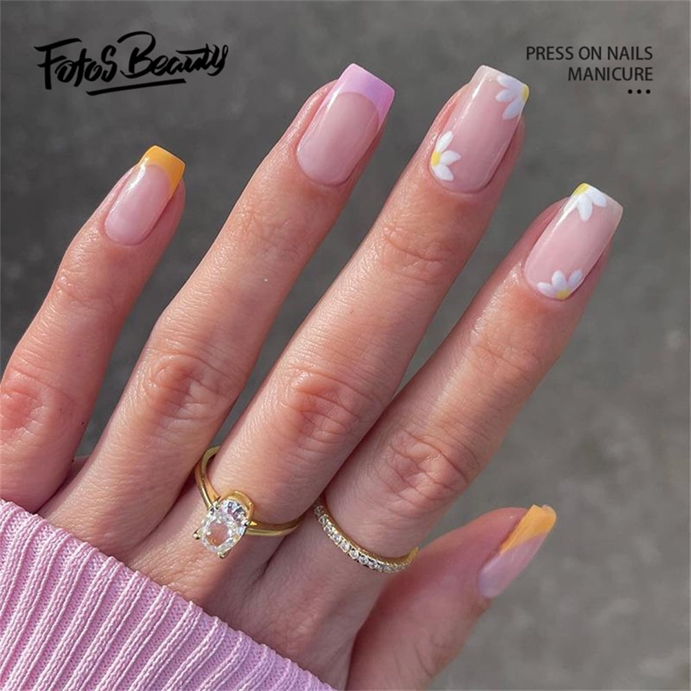 Fofosbeauty 24pcs Press on False Nails, Short Square Fake Nails, Pink ...