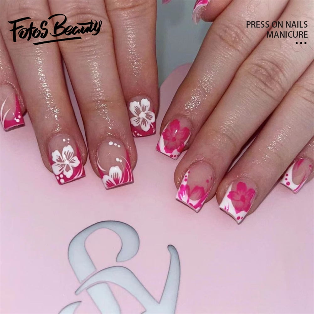 Fofosbeauty 24pcs Press on False Nails,Square Fake Acrylic Nails ...