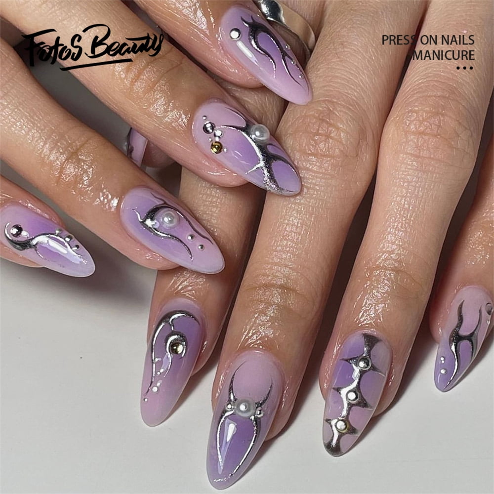 Fofosbeauty 24pcs Press on False Nails Tips, Almond Fake Acrylic Nails ...