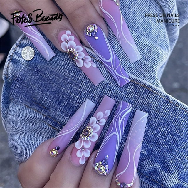 Fofosbeauty 24pcs Press on False Nails Tips,Coffin Fake Acrylic Nails ...