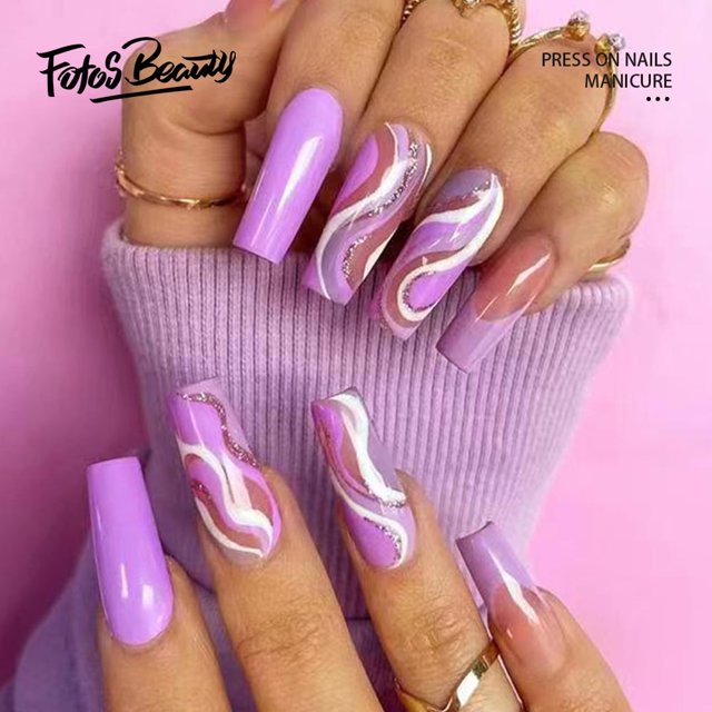 Fofosbeauty 24pcs Press on False Nails Tips, Coffin Fake Nails, Coffin ...