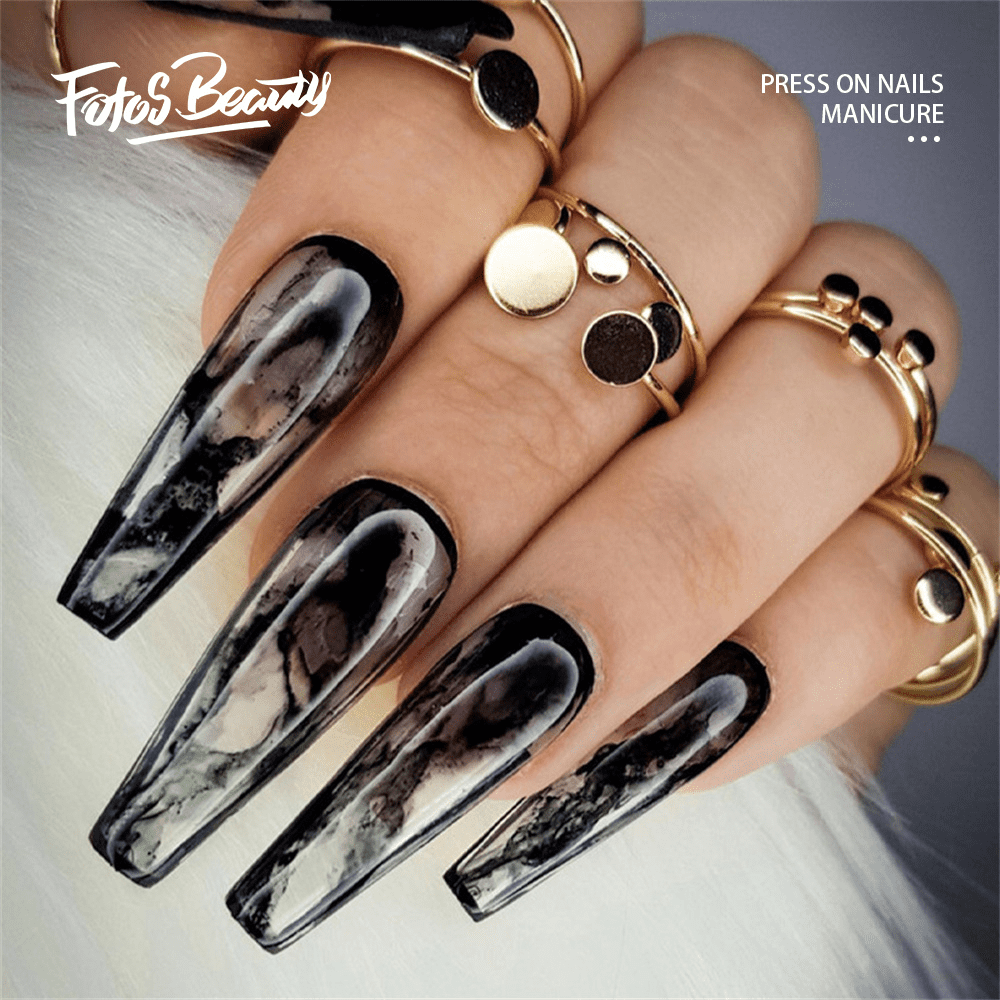 Fofosbeauty 24pcs Press on False Nails Tips, Long Coffin Fake Nails ...