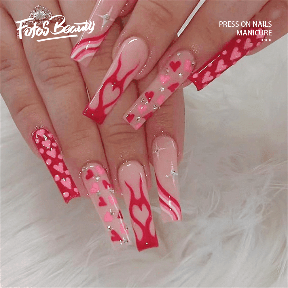 Fofosbeauty 24pcs Press on False Nails Tips, Long Coffin Fake Nails ...