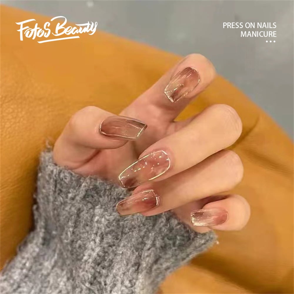 Fofosbeauty 24pcs Press on False Nails Tips, Short Coffin Fake Nails ...