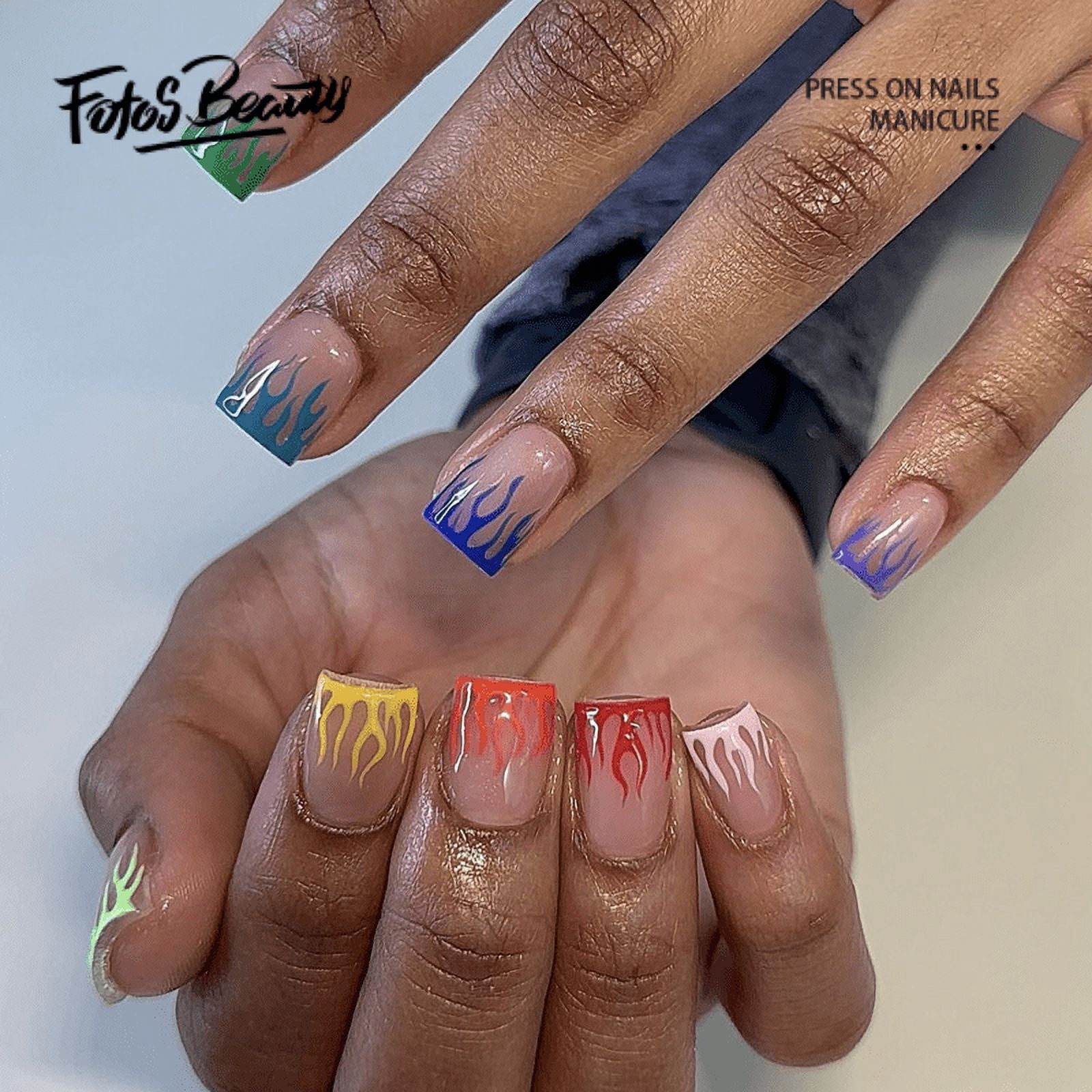 Fofosbeauty 24pcs Press on False Nails Tips, Square Fake Acrylic Nails ...