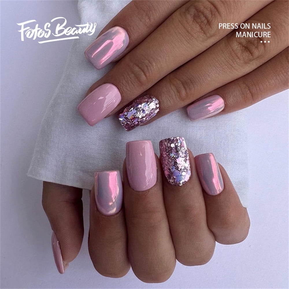 Fofosbeauty 24pcs Press on False Nails Tips, Square Fake Acrylic Nails ...