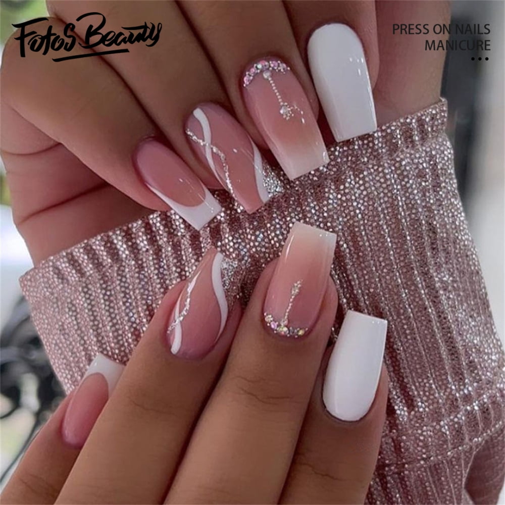 Fofosbeauty 24pcs Press on False Nails Tips, Square Fake Acrylic Nails ...