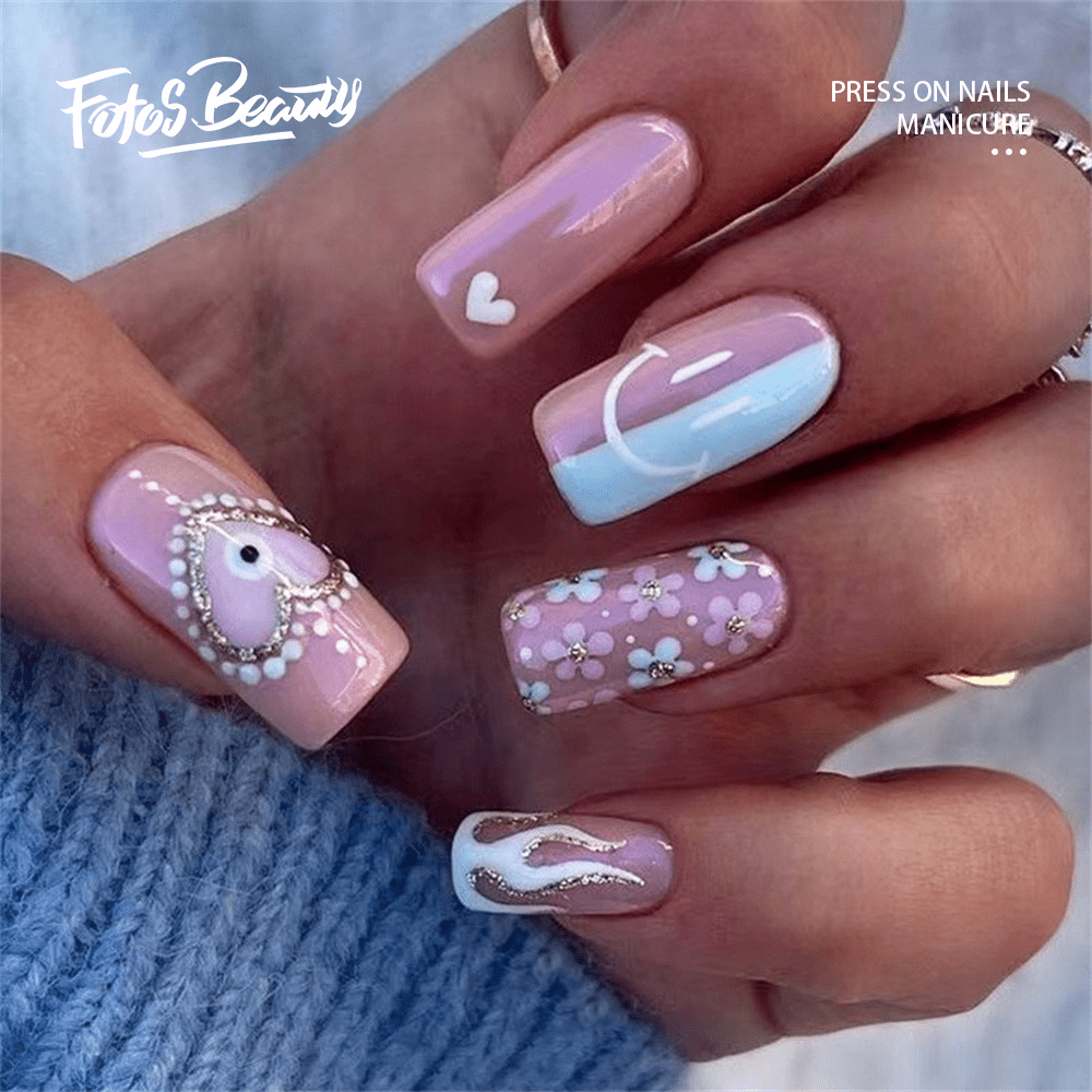 Fofosbeauty 24pcs Press on False Nails Tips, Square Fake Nails, White ...
