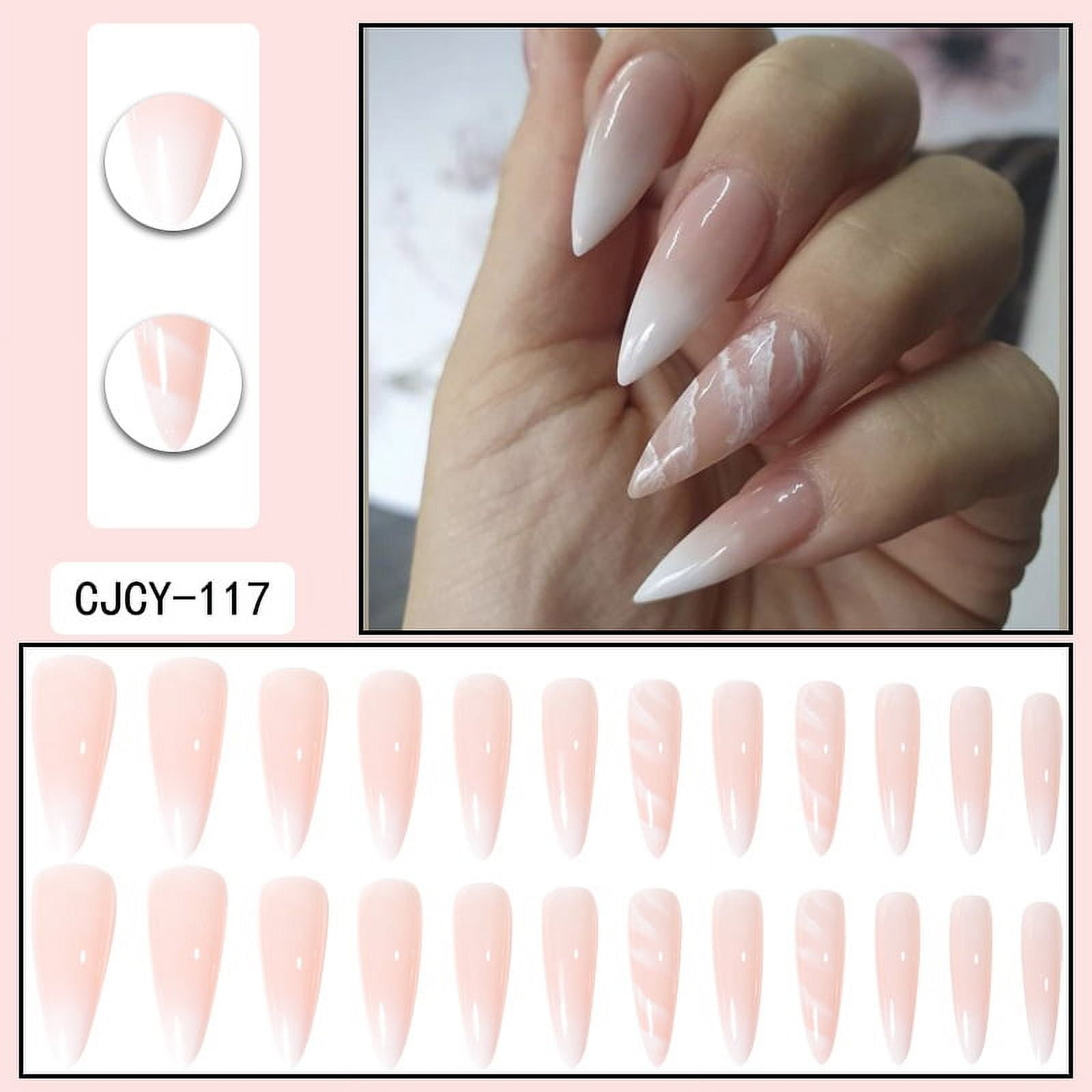 Fofosbeauty 24pcs Press on False Nails Tips, Stiletto Fake Acrylic Nails, Marbing Gradual Whtie ...
