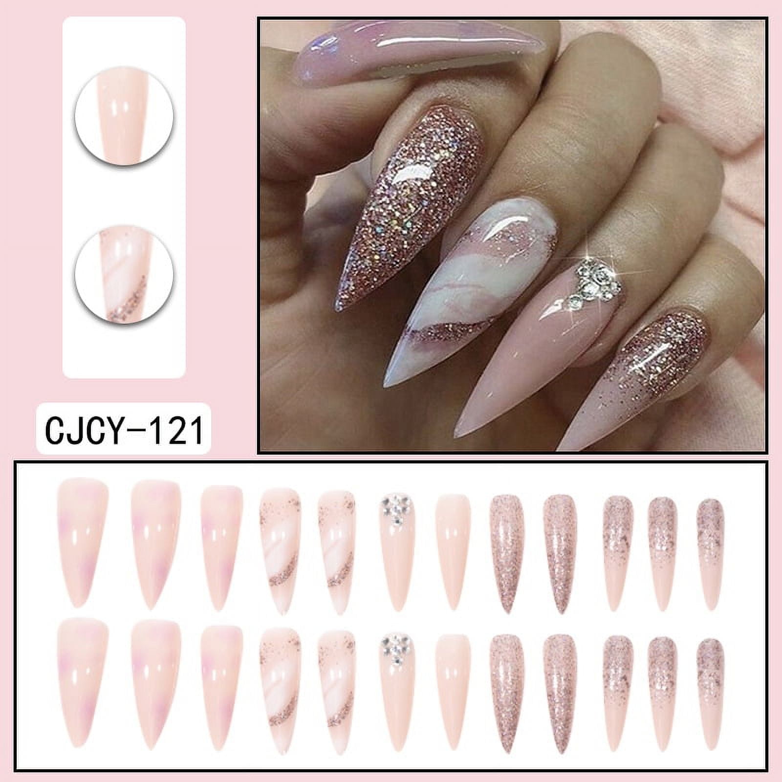 Fofosbeauty 24pcs Press on False Nails Tips, Stiletto Fake Acrylic Nails, Marbing Powder Pink ...