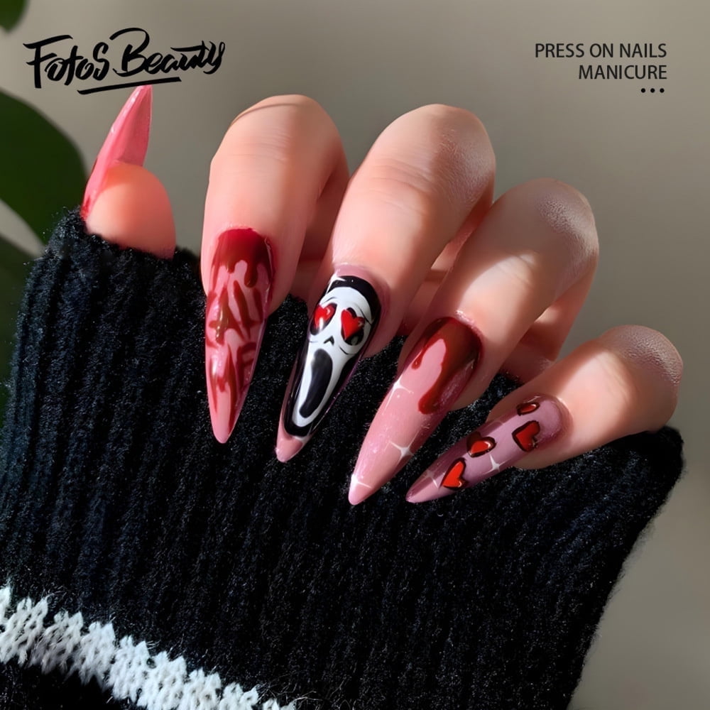Fofosbeauty 24pcs Press on False Nails Tips, Stiletto Fake Nails,Punk ...