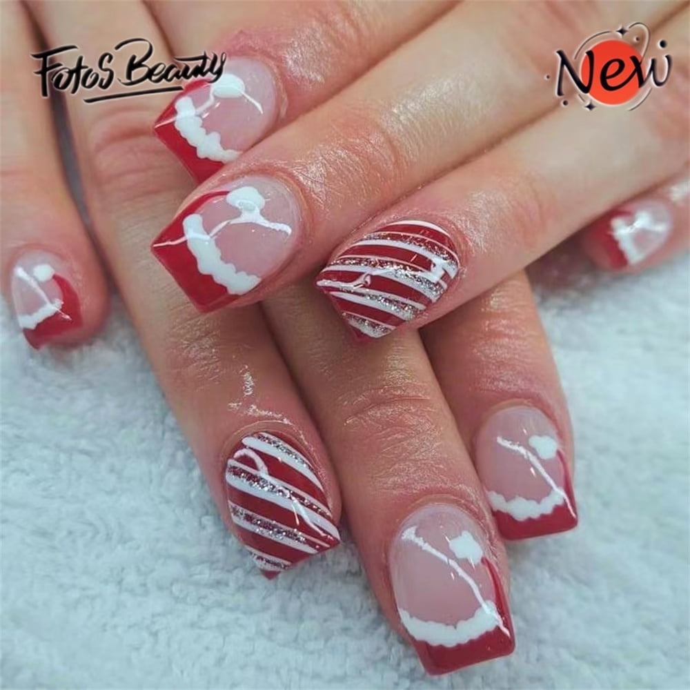 Fofosbeauty 24pcs Press on Nails, Square Tip Nails, Christmas Fake ...