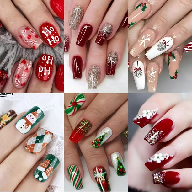 6 Packs 144pcs Christmas Nails Fofosbeauty Press on Nails Fake Nails for Girls Women Coffin Red Green Simplicity Snowflakes Trees 23 Walmart Business Supplies