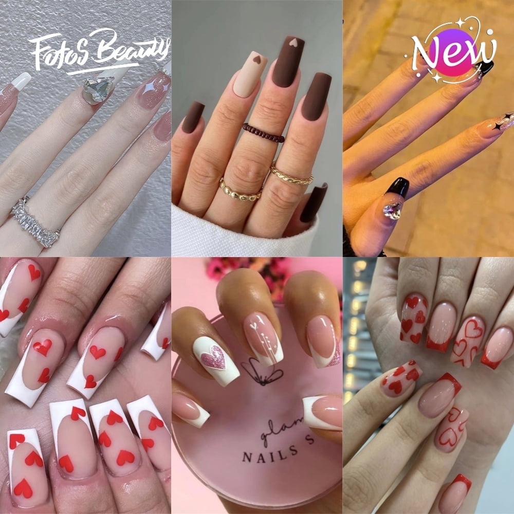 Fofosbeauty 6 Packs(144pcs) Fake Nails, Press on Nails, Full Cover Acrylic Nails for Girls Women ...