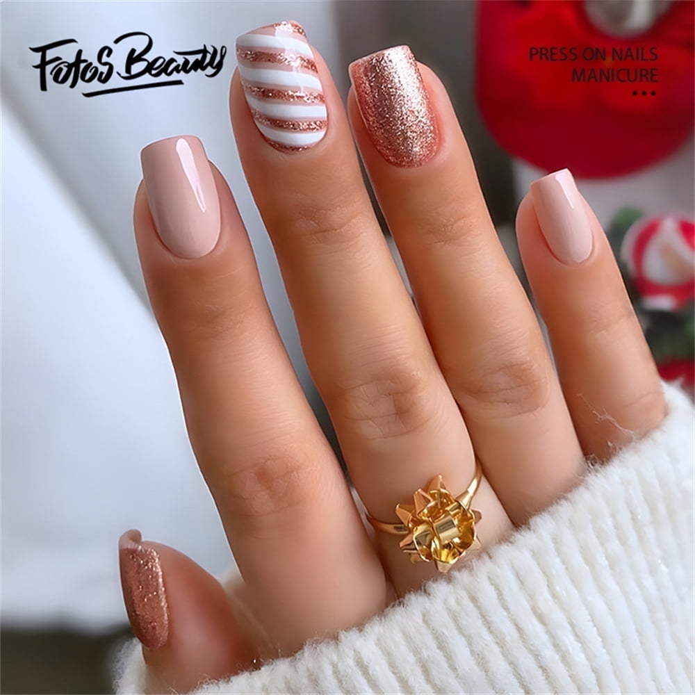 Fofosbeauty Christmas Press-On Nails, 24pcs Coffin Acrylic False Nails ...