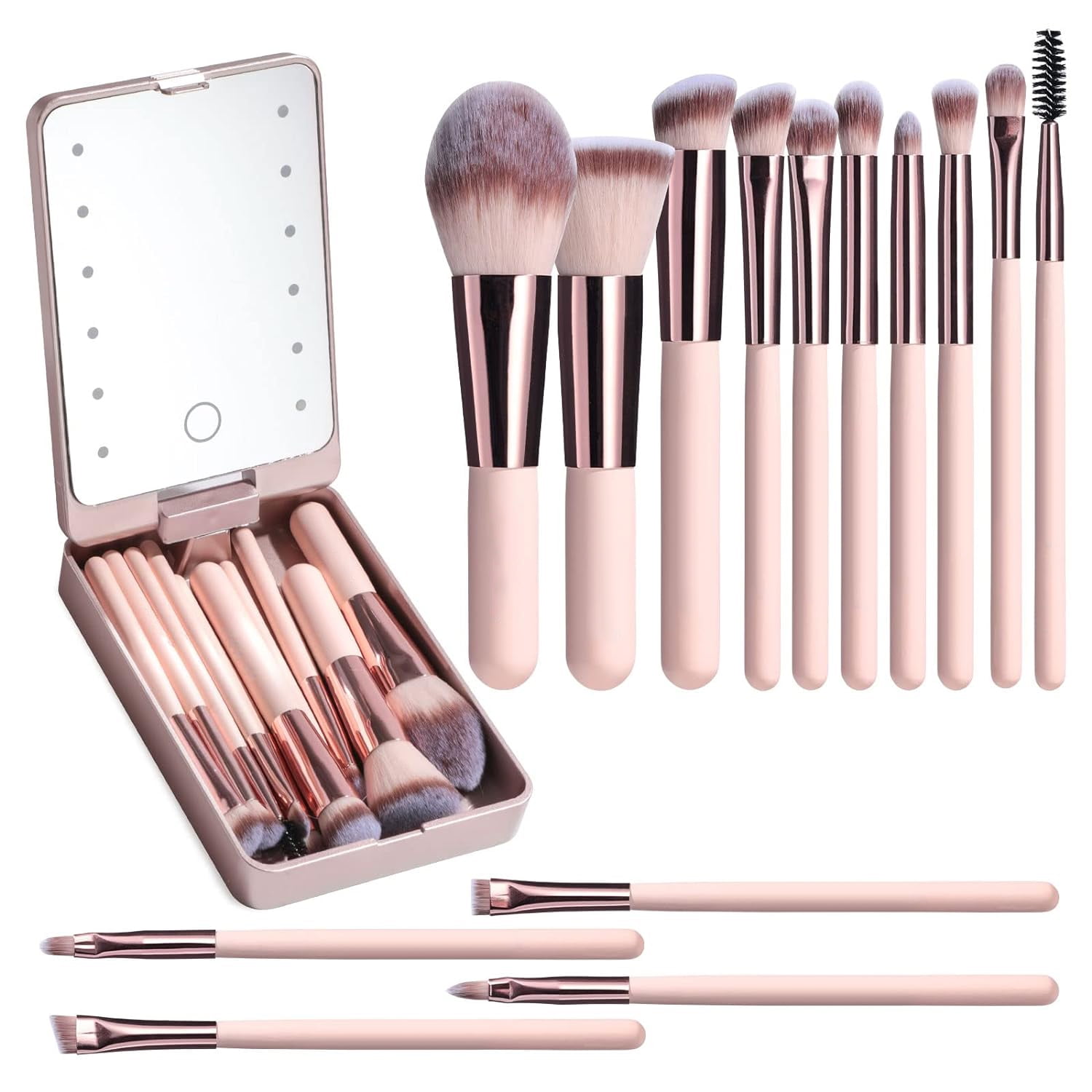 Fofosbeauty Makeup Brush Set for Kids Girls Teens, Travel LED Makeup ...