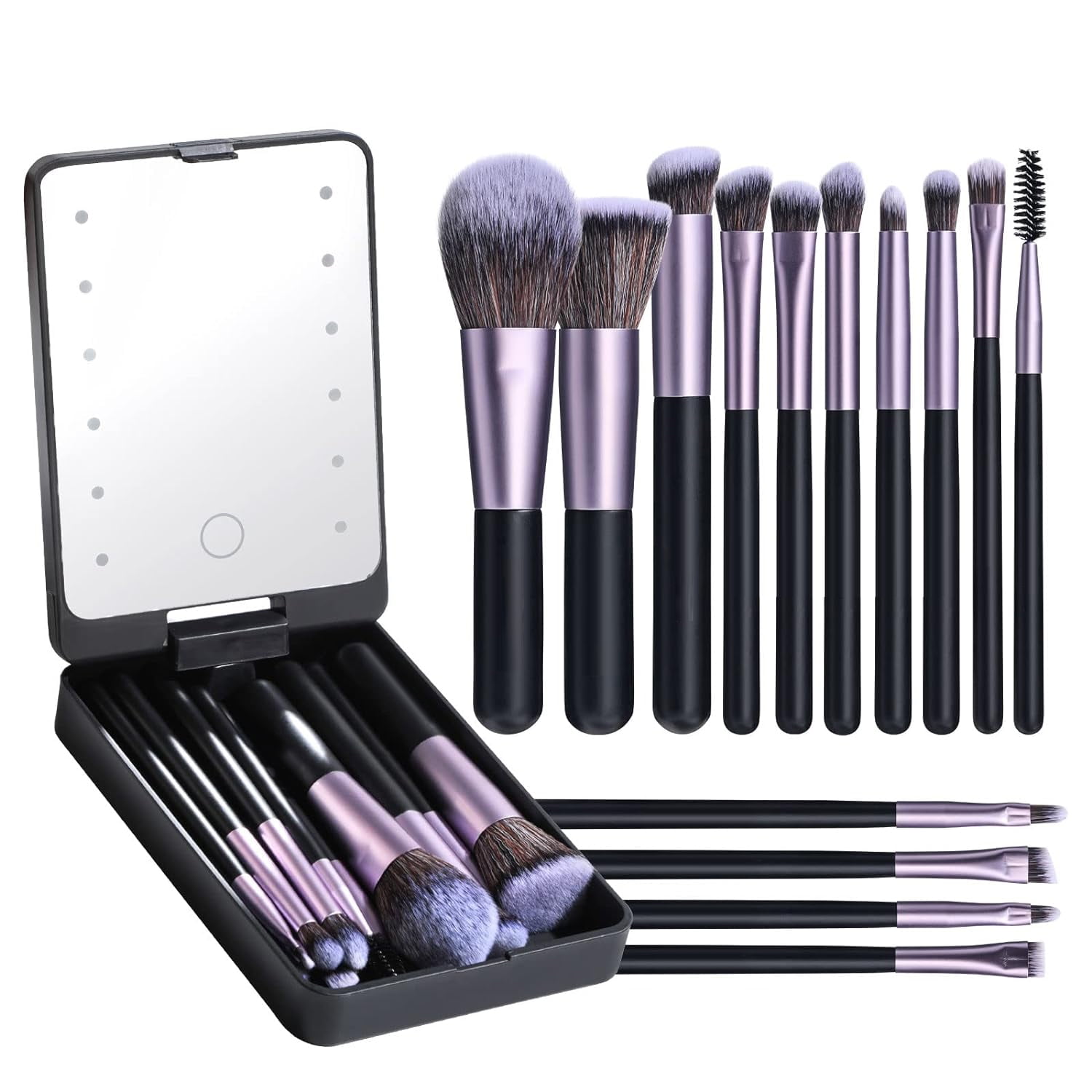 Fofosbeauty Makeup Brush Set for Kids Girls Teens, Travel LED Makeup ...