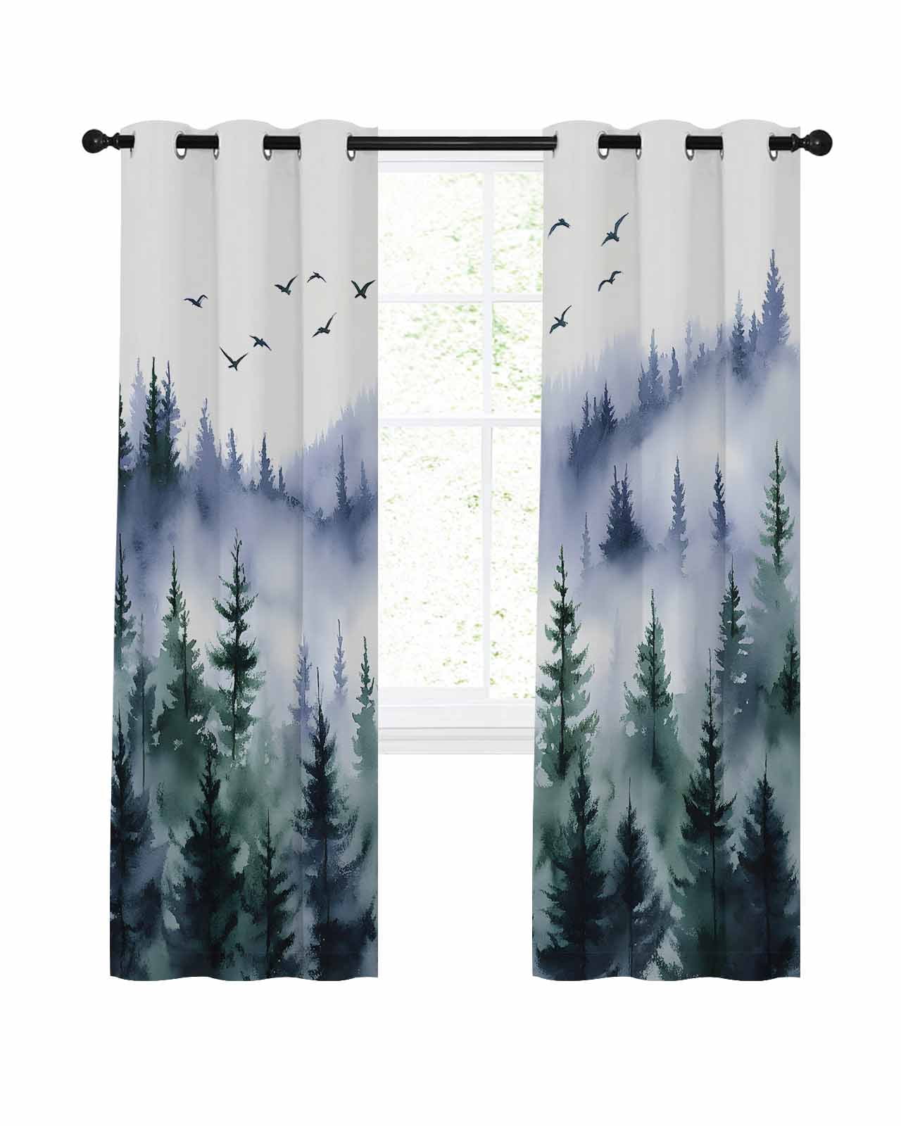 Fog Bird Forest Blackout Curtains 45 Inch Length Abstract Mystery ...